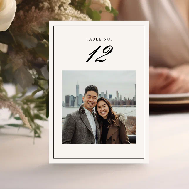 Elegant Formal Frame Calligraphy Wedding Photo Table Number | Zazzle