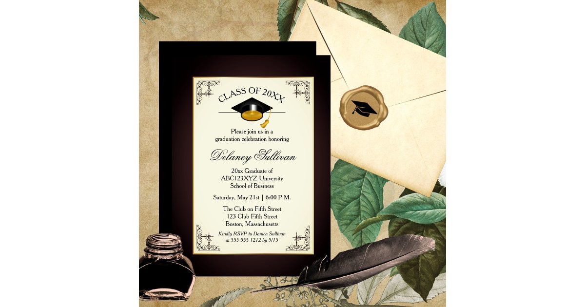 Elegant Formal Gold College Graduation Party Invitation | Zazzle