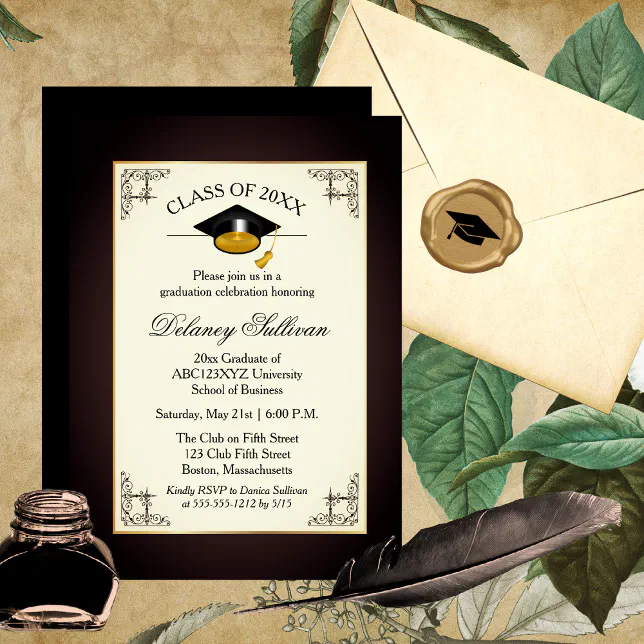 Elegant Formal Gold College Graduation Party Invitation | Zazzle