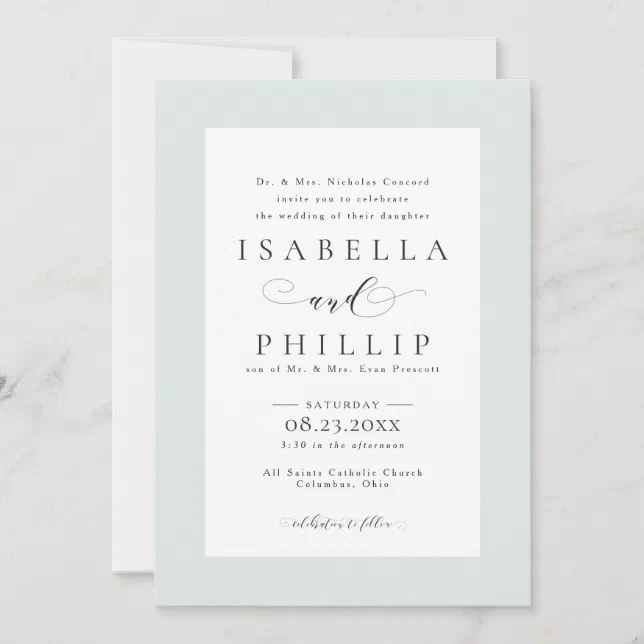 Elegant formal green frame wedding invitation | Zazzle