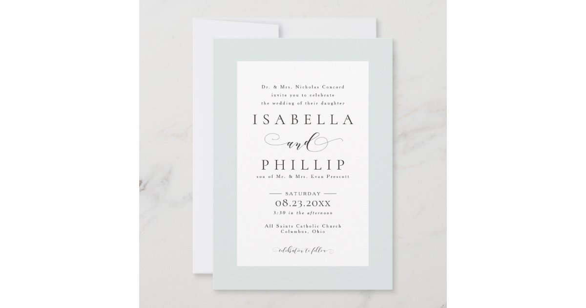 Elegant formal green frame wedding invitation | Zazzle