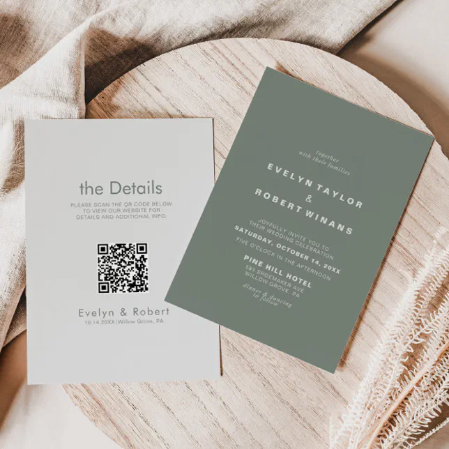 Elegant Formal Green Front and Back Wedding Invitation | Zazzle