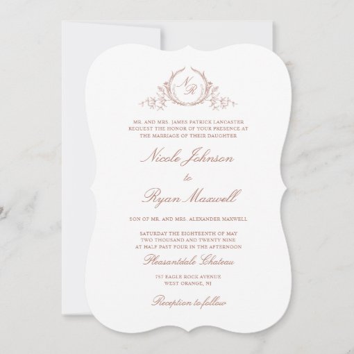 Elegant Formal Monogram Terracotta Wedding Invitation | Zazzle