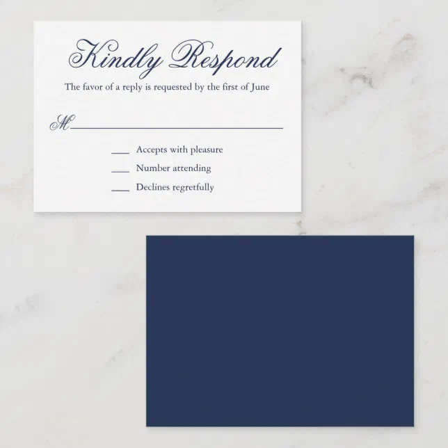 Elegant Formal Navy Blue Wedding Mini RSVP Card | Zazzle