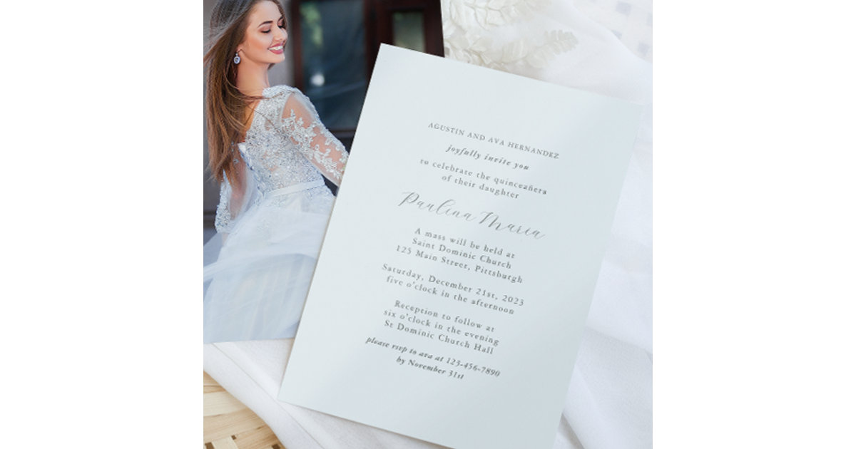 Elegant Formal Religious Quinceañera Photo Invitation | Zazzle