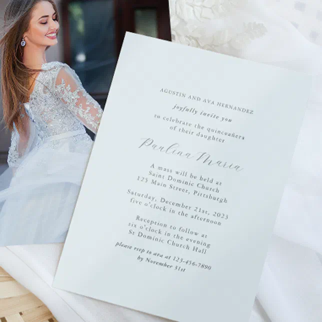 Elegant Formal Religious Quinceañera Photo Invitation | Zazzle