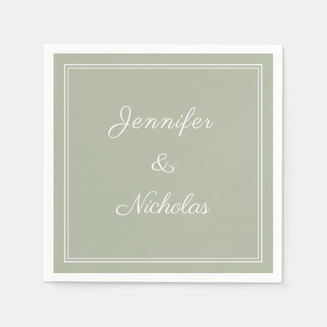 Elegant Formal Sage Green Script Wedding Napkins | Zazzle