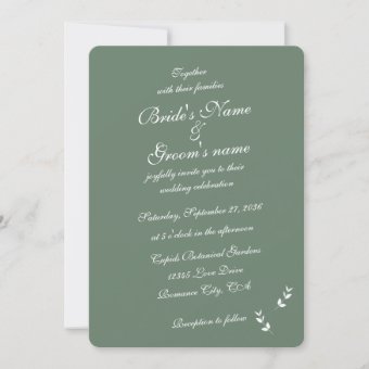 Elegant Formal Sage Olive Green Script Wedding Invitation | Zazzle