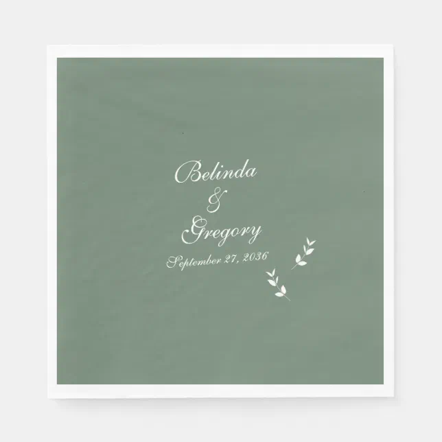 Elegant Formal Sage Olive Green Script Wedding Napkins | Zazzle