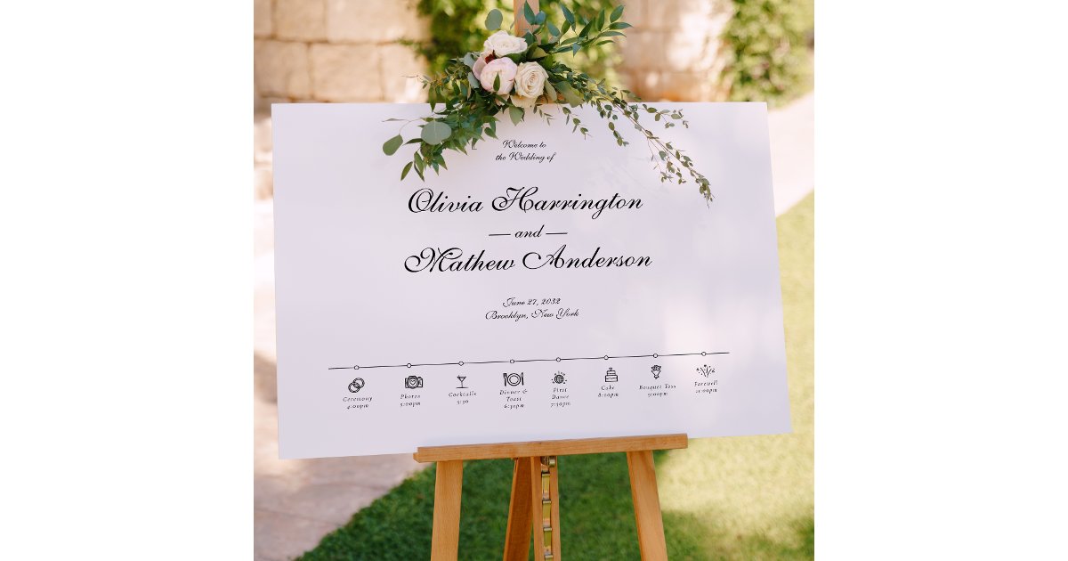 Elegant Formal Script Wedding Timeline Welcome Poster | Zazzle