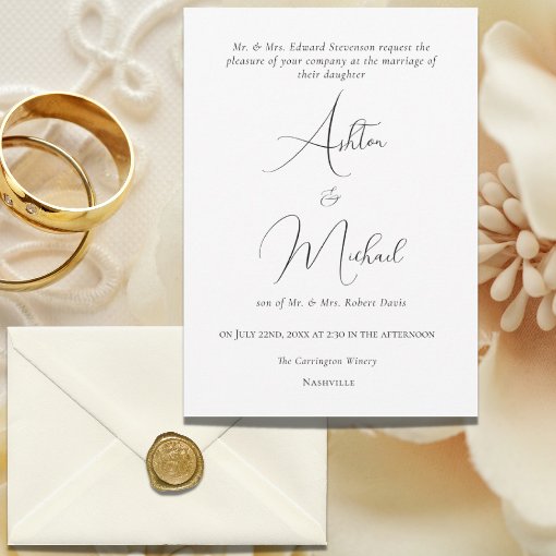 Elegant Formal Timeless Modern Minimalist Wedding Invitation | Zazzle