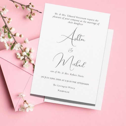 Elegant Formal Timeless Modern Minimalist Wedding Invitation | Zazzle