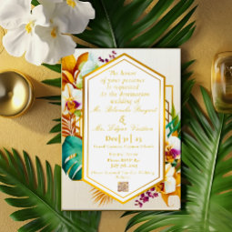 Elegant Formal Tropical Destination Wedding Foil I Foil Invitation | Zazzle