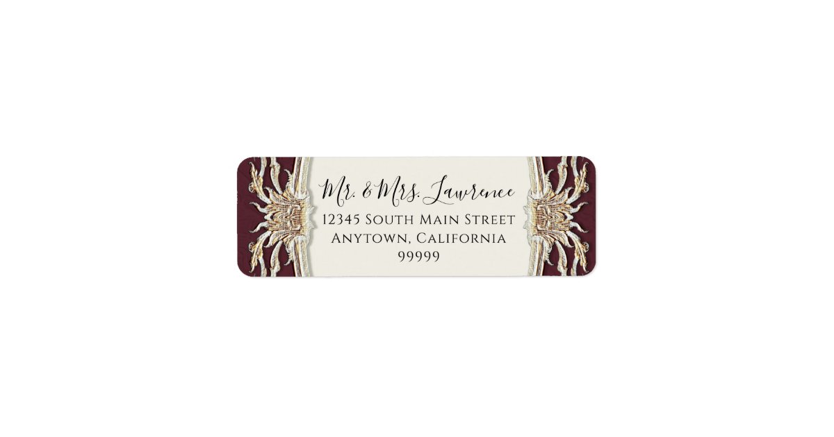 Elegant Formal Victorian Burgundy and Gold Wedding Label | Zazzle