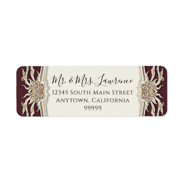 Elegant Formal Victorian Burgundy and Gold Wedding Label | Zazzle