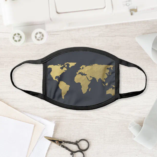 ELEGANT FORMAL VINTAGE BLACK FAUX GOLD WORLD MAP FACE MASK | Zazzle