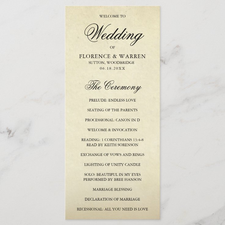 Elegant Formal Vintage Wedding Program | Zazzle