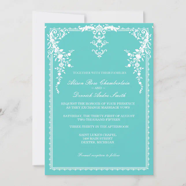 Elegant formal wedding invitation blue | Zazzle