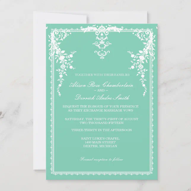 Elegant formal wedding invitation, mint green invitation | Zazzle