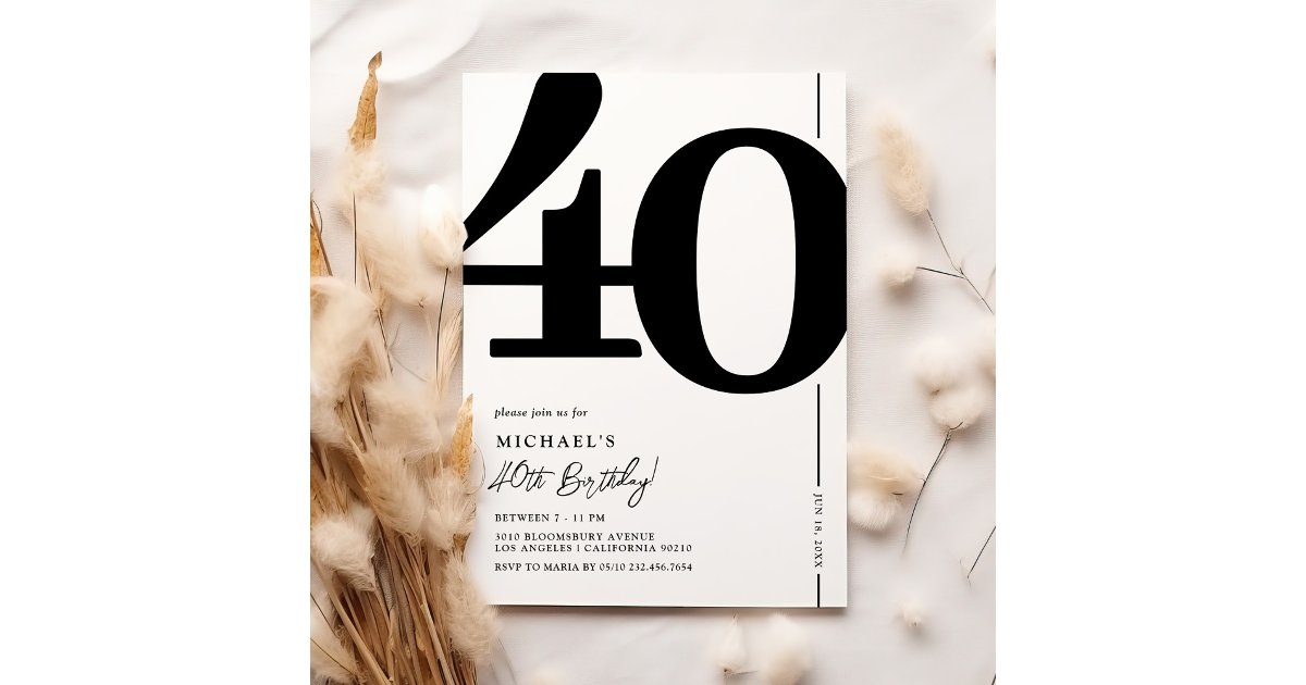 Elegant Forty 40th Birthday Party Invitation | Zazzle
