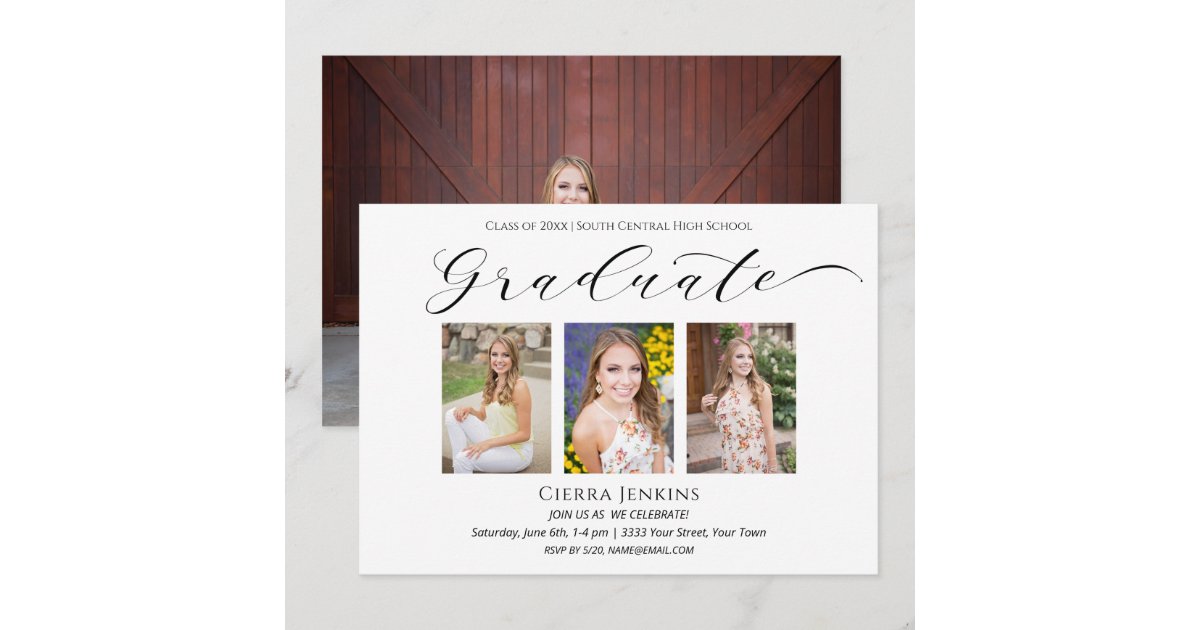 Elegant Four Photo Graduation Landscape Invitation | Zazzle