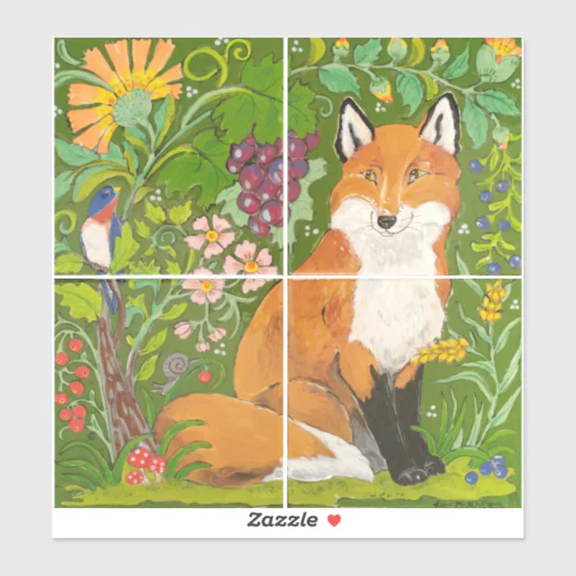 Elegant Fox Tile Mural Decoration for 4" Tiles Sticker | Zazzle