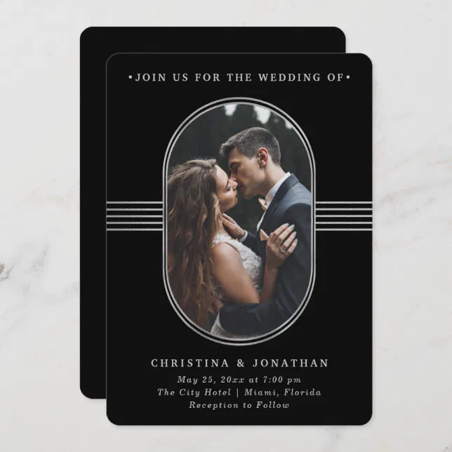 Elegant Frame | Black and Silver Photo Wedding Invitation | Zazzle