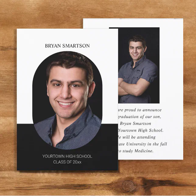 Elegant Frame Black White 2-Side Graduation Photo Invitation | Zazzle