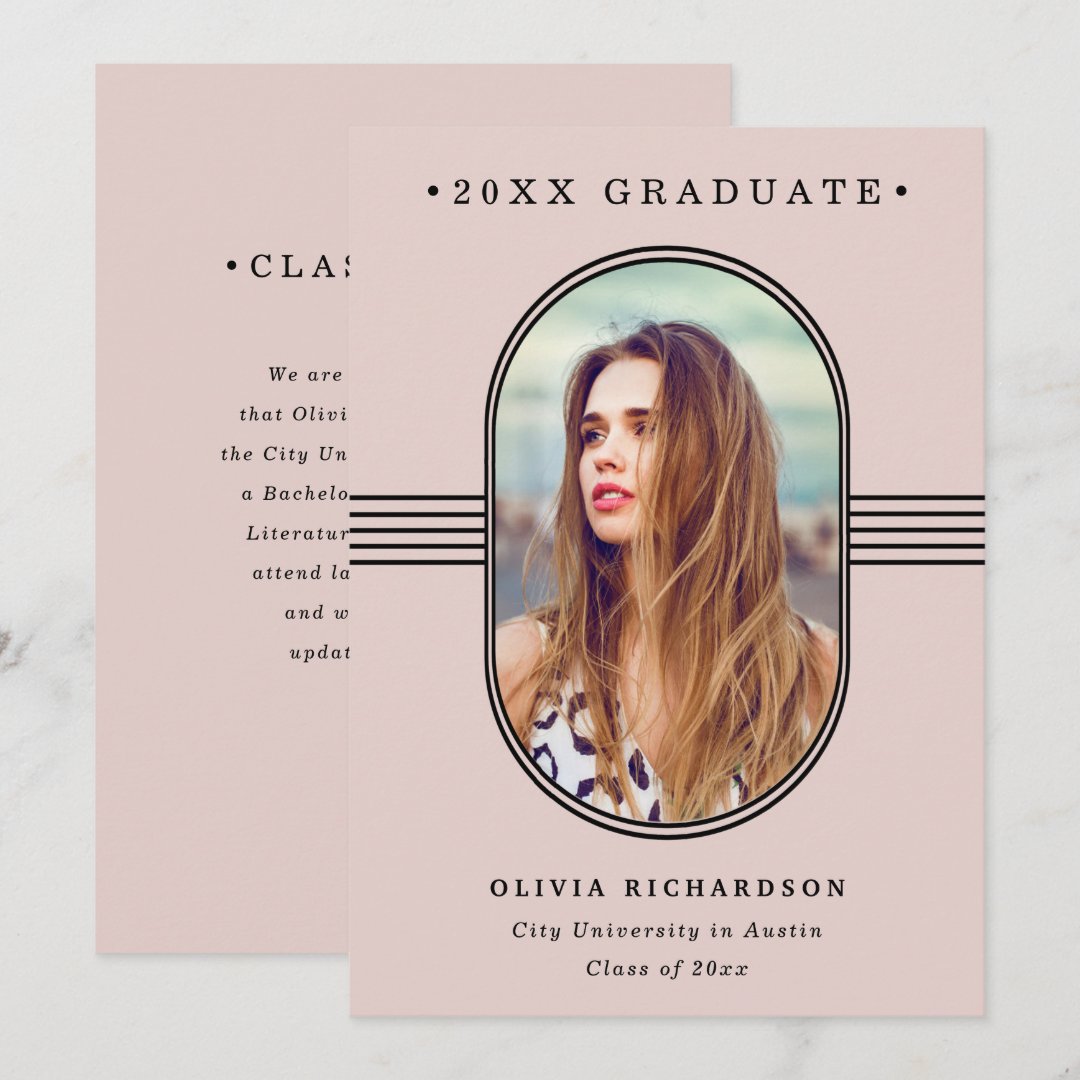 Elegant Frame | Blush Pink Photo Graduation Announcement | Zazzle