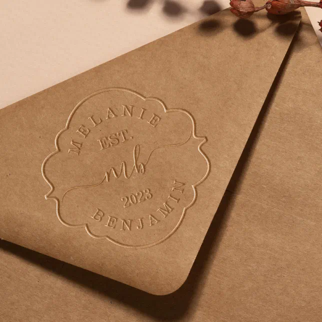 Elegant Frame Couple's Script Monogram Year Est. Embosser | Zazzle