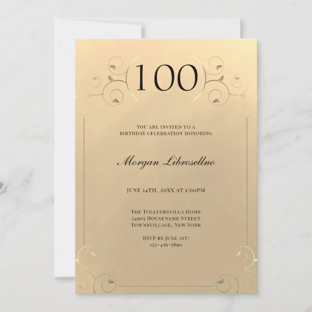 Elegant Frame Gold 100th Birthday Invitation | Zazzle
