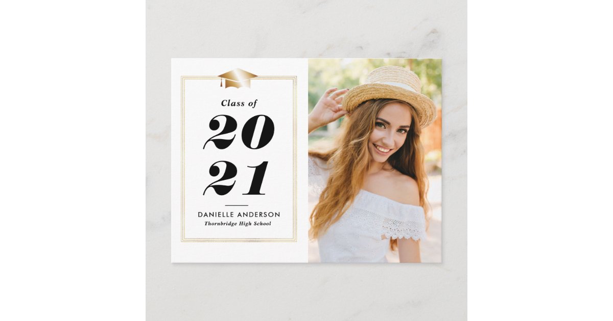 elegant frame graduation announcement postcard | Zazzle