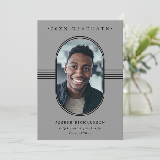 Elegant Frame | Gray and Black Photo Graduation Announcement | Zazzle