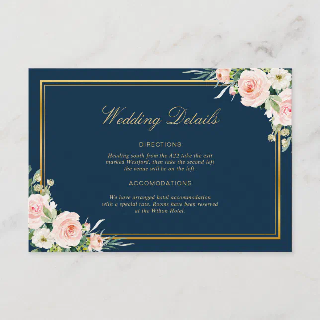 elegant frame wedding details card | Zazzle