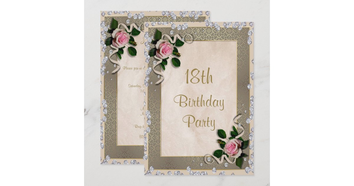Elegant Framed Pink Roses 18th Birthday Invitation | Zazzle