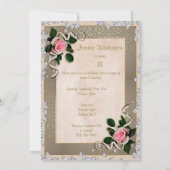 Elegant Framed Pink Roses 18th Birthday Invitation | Zazzle