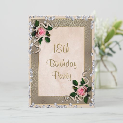 Elegant Framed Pink Roses 18th Birthday Invitation | Zazzle