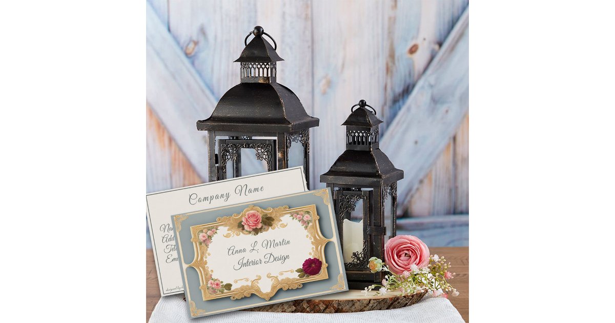 Elegant French Country Gold Filigree Roses Business Card | Zazzle