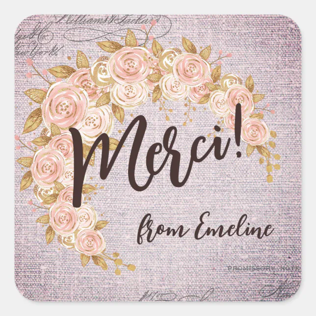 Elegant French Floral Merci Thank You Square Sticker | Zazzle