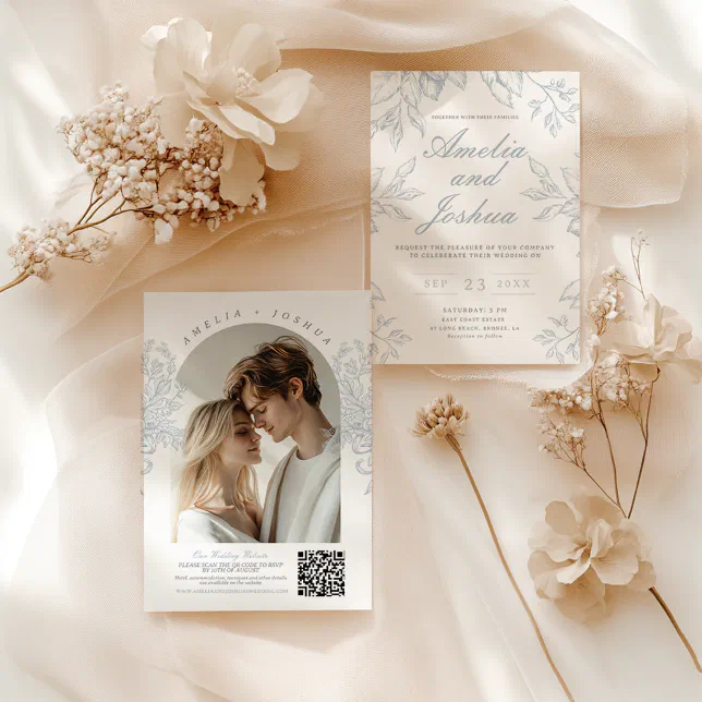 Elegant French Floral Photo Arch with QR code Invitation | Zazzle