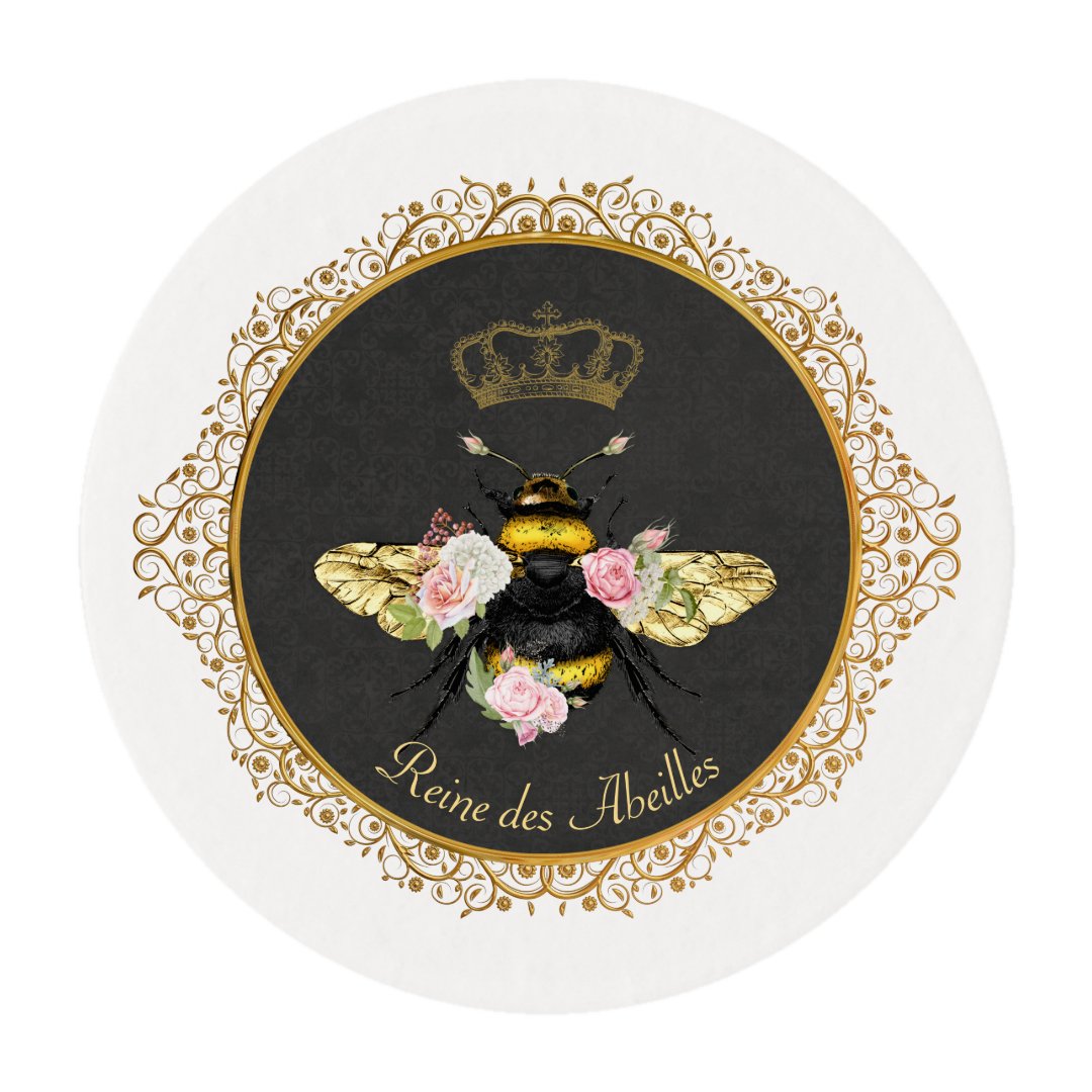Elegant French Queen Bee Pink Roses Gray Gold Edible Frosting Rounds ...