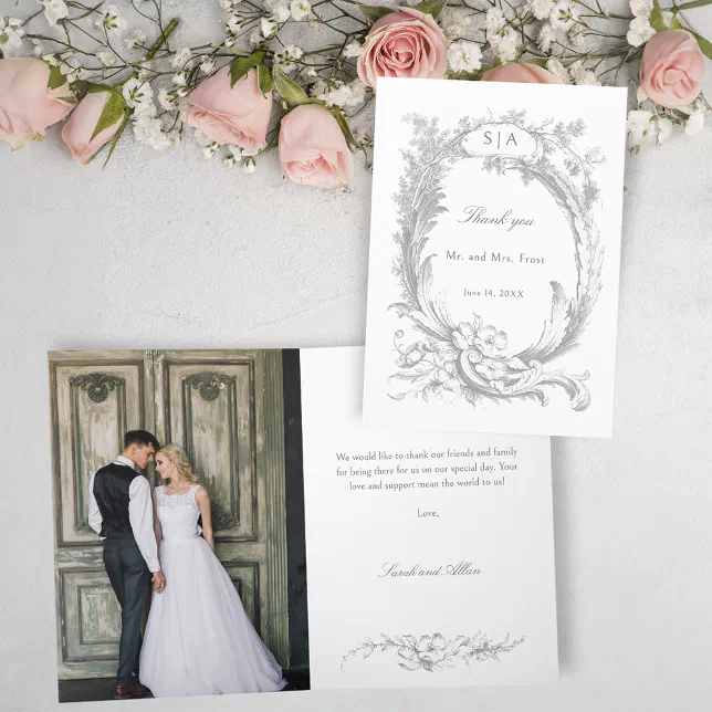 Elegant French Rococo Floral Thank You Card | Zazzle