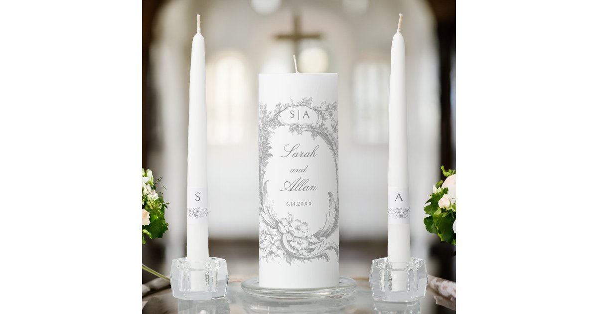 Elegant French Rococo Floral Unity Candle Set | Zazzle