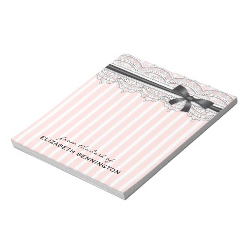 Elegant French Stripes & Lace Personalized Notepad | Zazzle