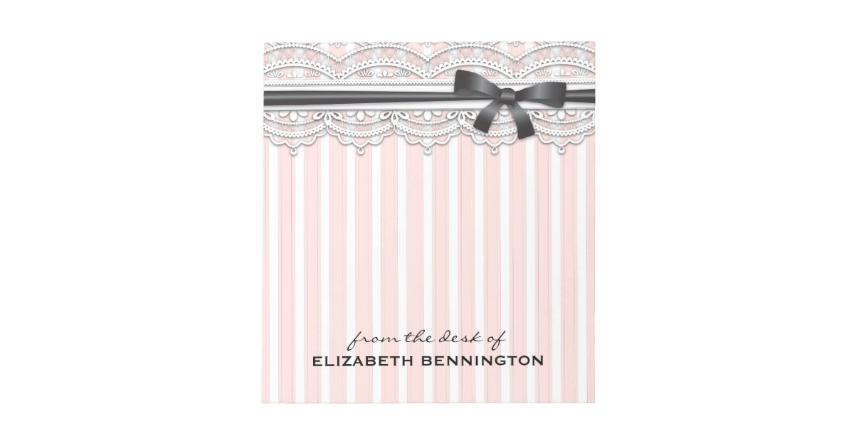 Elegant French Stripes & Lace Personalized Notepad | Zazzle