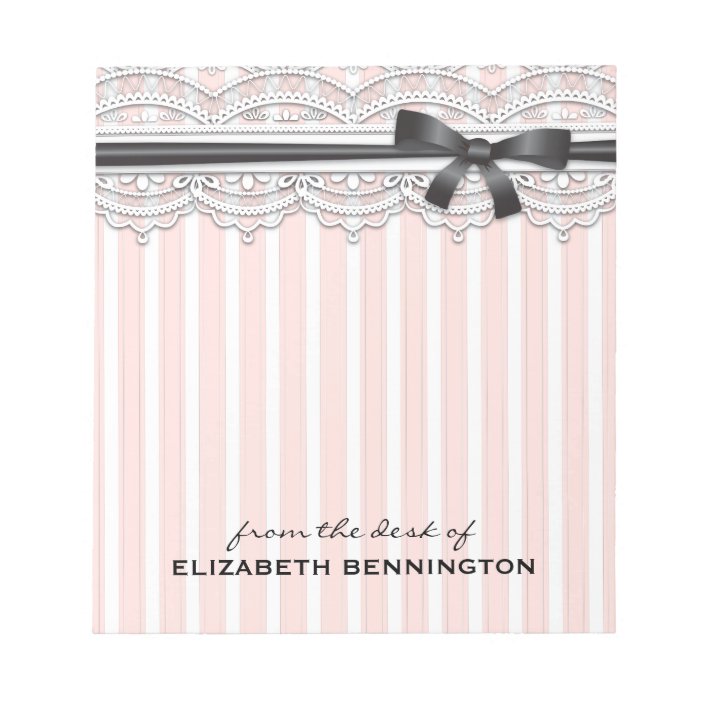 Elegant French Stripes & Lace Personalized Notepad | Zazzle.com