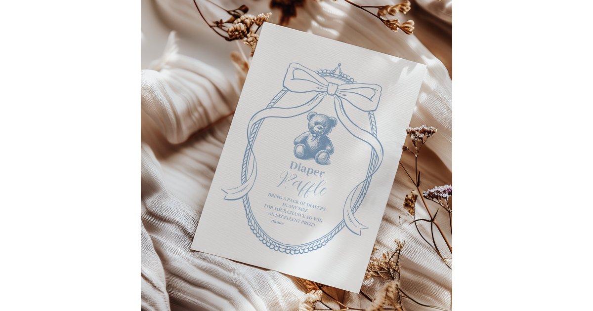 Elegant French Teddy Bear Diapper Raffle Enclosure Card | Zazzle