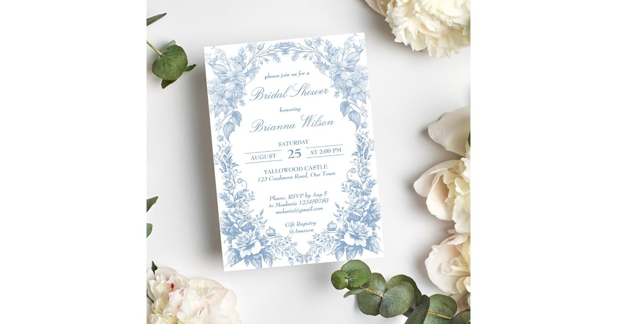 Elegant French toile chinoiserie blue bridal Invitation | Zazzle