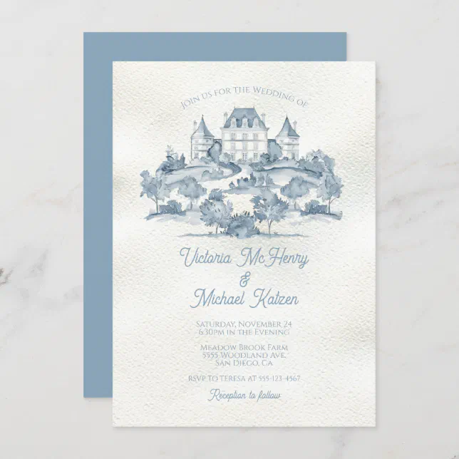 Elegant French Toile Floral chateau Wedding Invitation | Zazzle