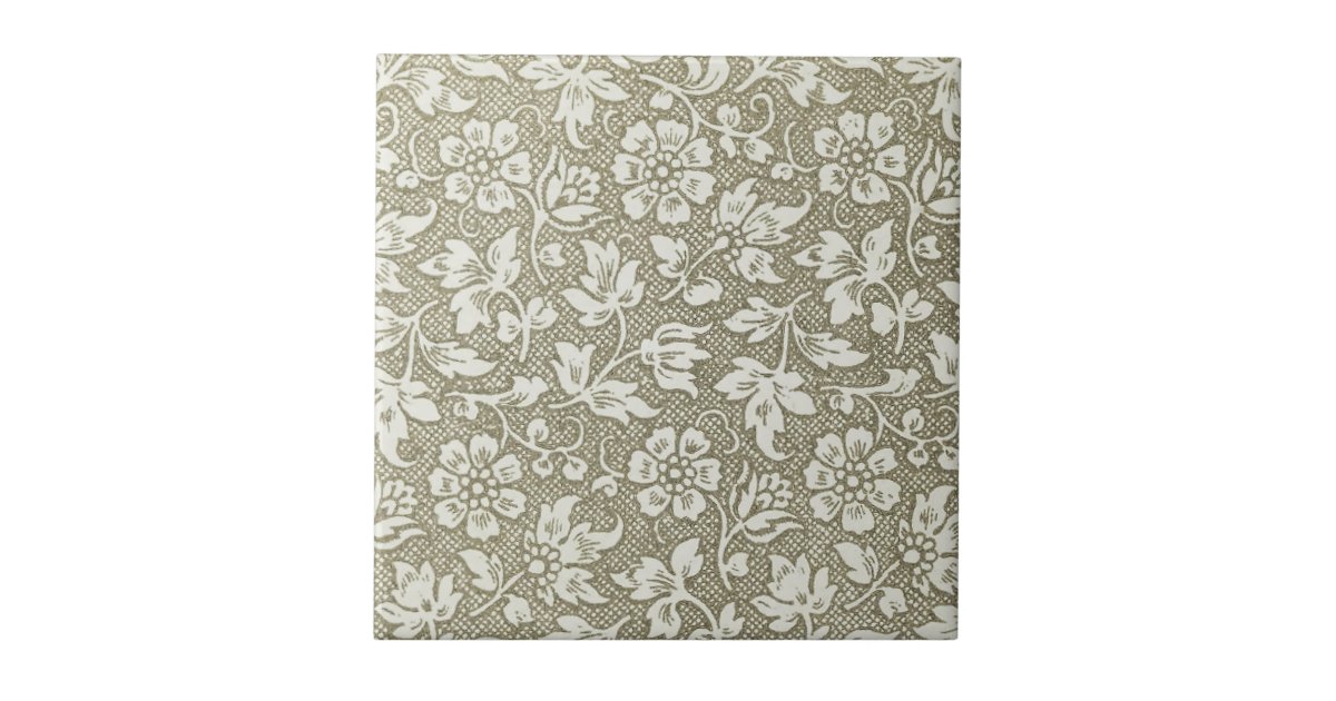 Elegant French Vintage Beige Floral Pattern Ceramic Tile | Zazzle